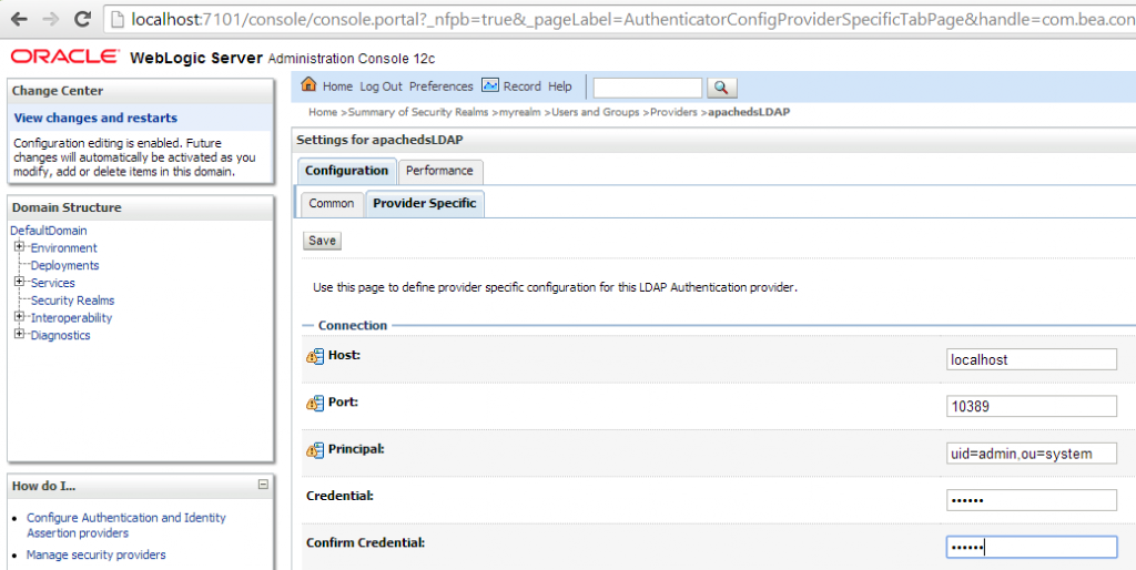 LDAP and Weblogic: Using ApacheDS as auth-provider