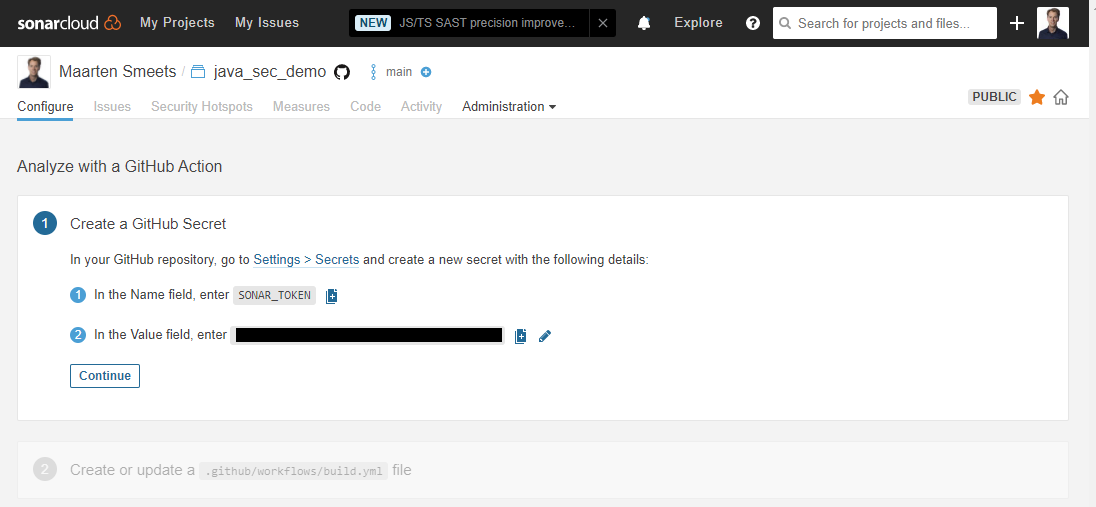 GitHub Actions and SonarCloud