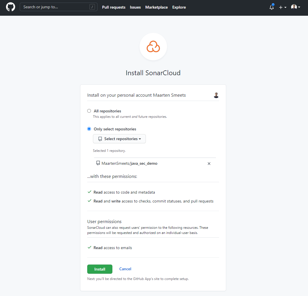 GitHub Actions and SonarCloud