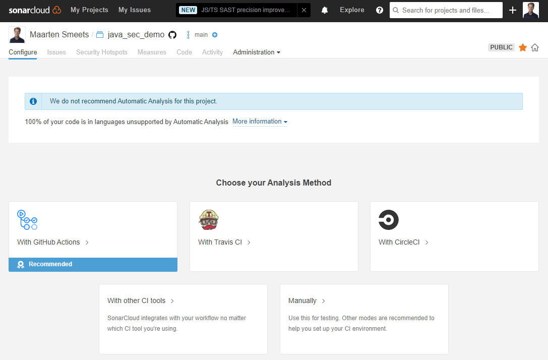 GitHub Actions and SonarCloud
