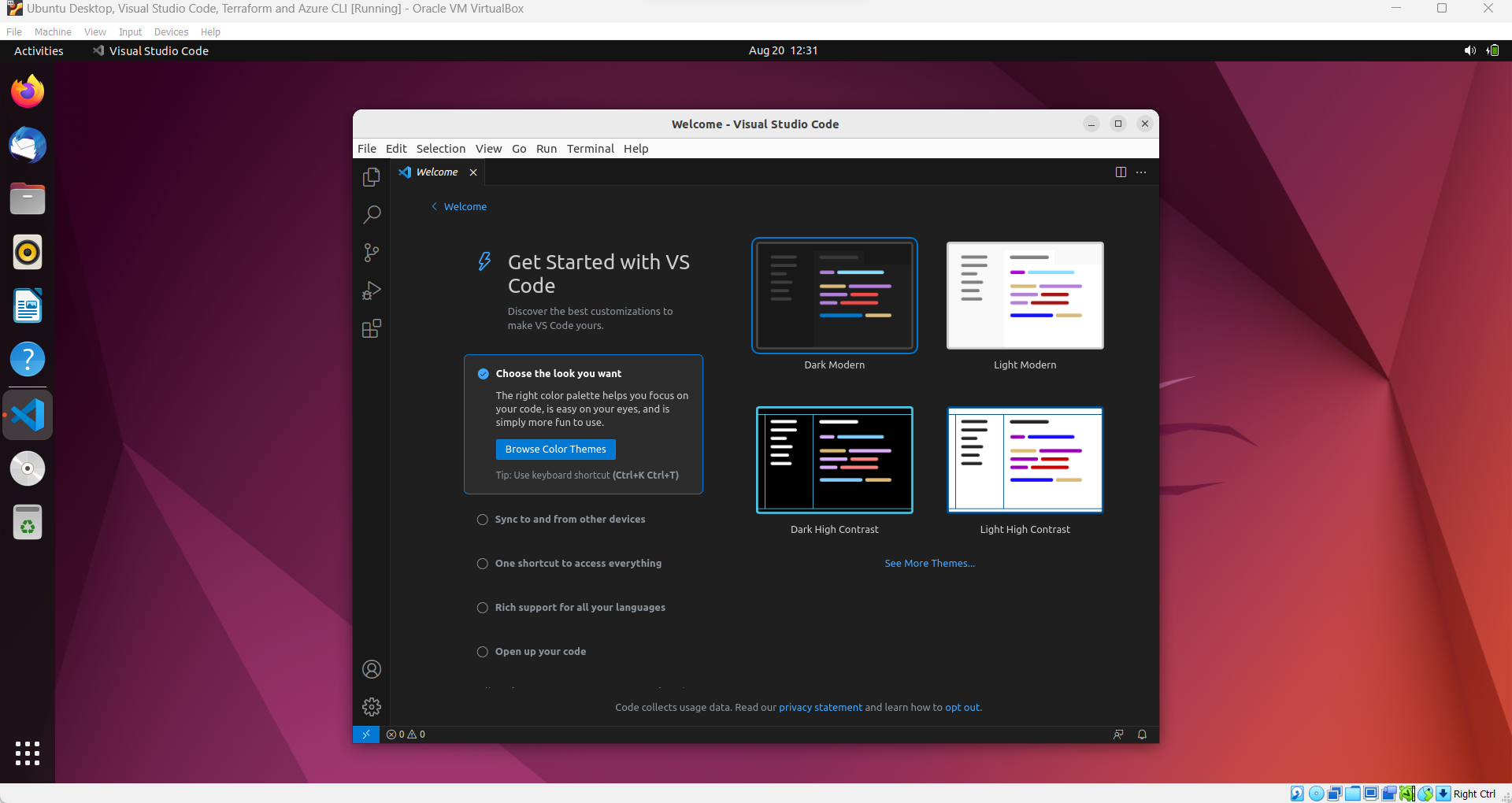 Installing Ubuntu Desktop 22.04 LTS, Visual Studio Code, Terraform and Azure Command-Line ...