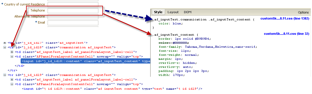 Using ADF Faces 11g Skinning for setting the styles of specific component instances or groups of ...